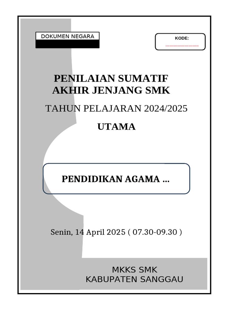 Cover Naskah Soal Penilaian Sumatif Akhir Jenjang SMK 2025 | PDF