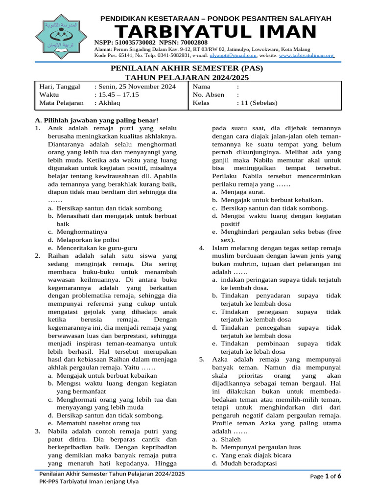 241125 - Akhlaq - 11 - Usth Nida | PDF