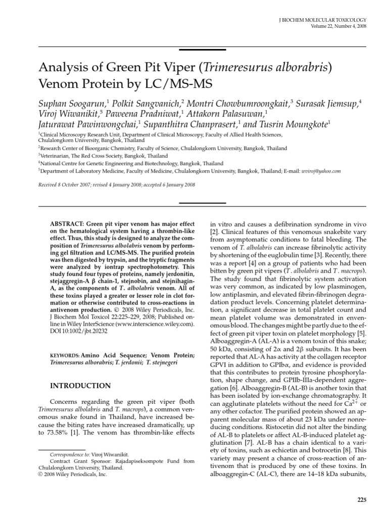 Green Pit Viper Venom Protein Analysis | PDF | Tandem Mass Spectrometry ...