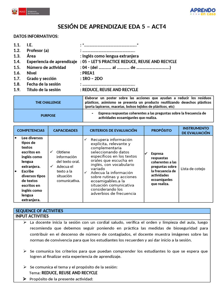 Act4 Sesion Prea1 | PDF | Lingüística