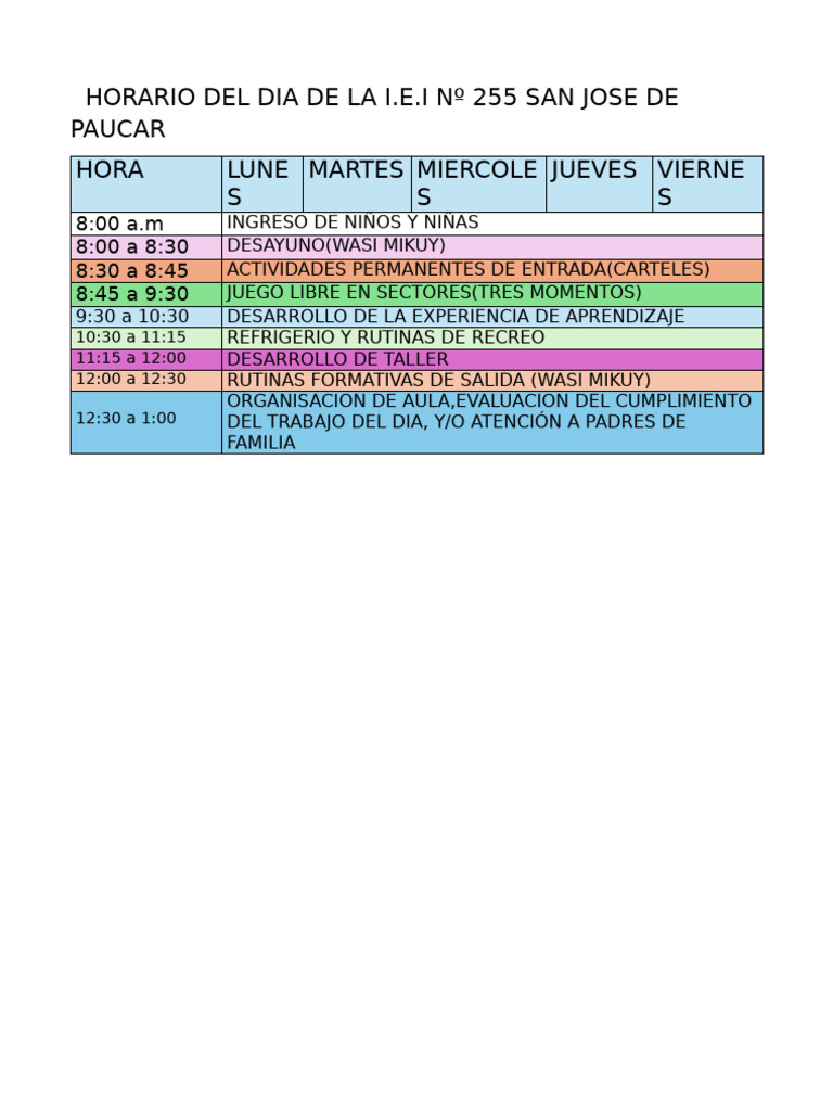 Horario Del Dia | PDF