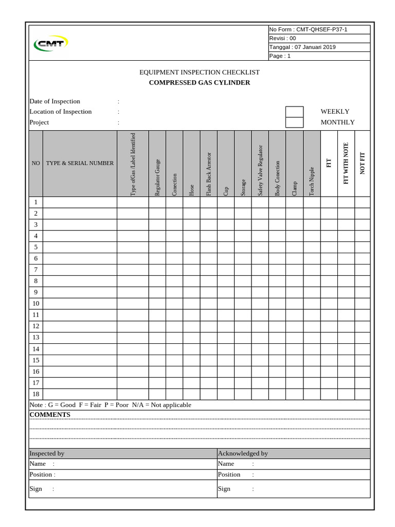 Compressed Gas Cylinder Inspection Checklist | PDF | Equipment ...