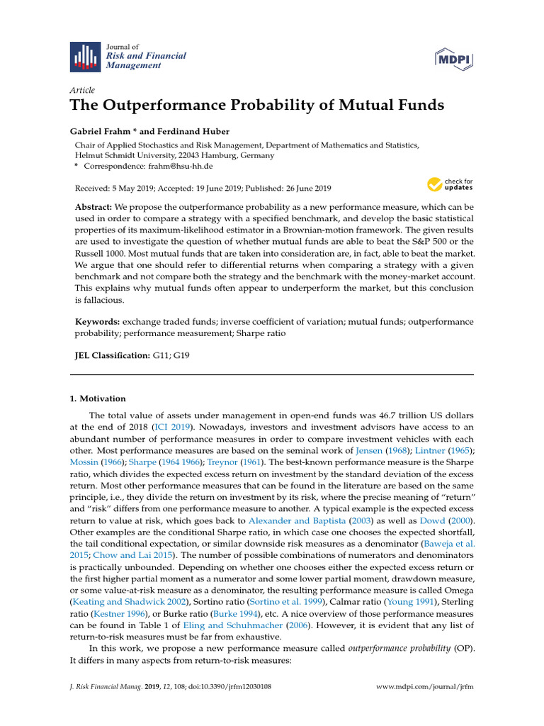 Outperformance Probability of Mutual Funds | PDF | Exchange Traded Fund ...