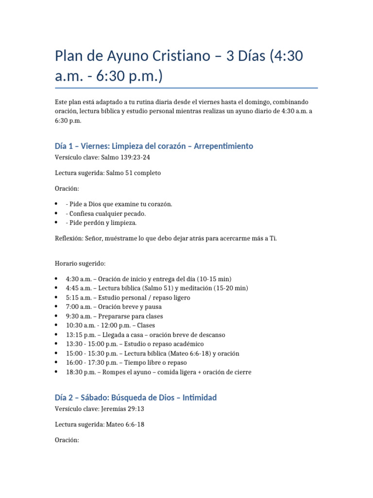 Plan de Ayuno Cristiano: 3 Días | PDF | Oración