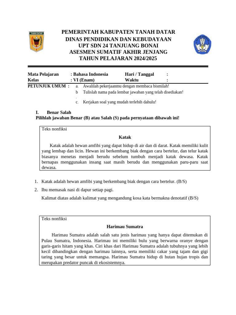 Soal Uas Dan LJK B Indonesia | PDF