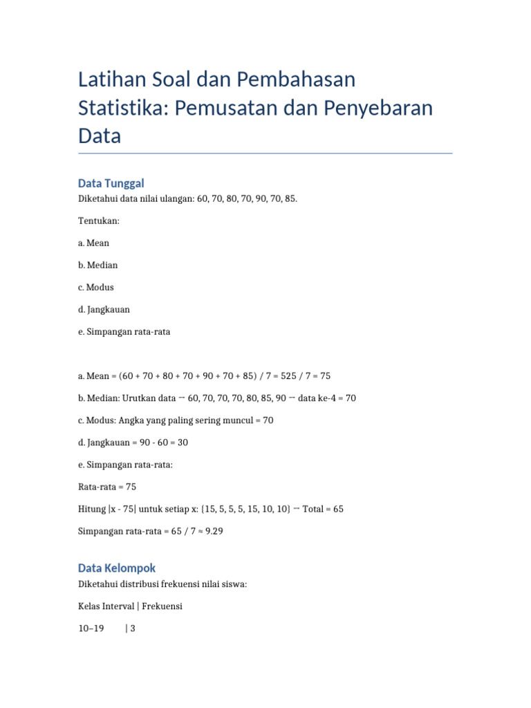 Latihan Soal Statistika Tunggal Kelompok | PDF