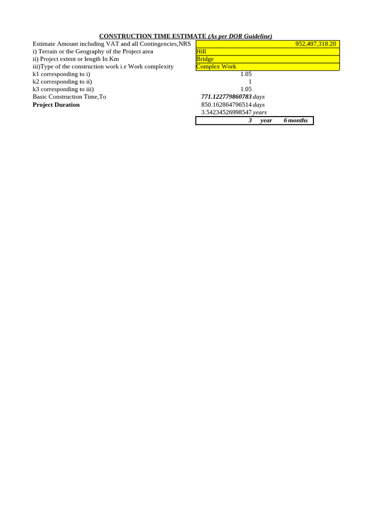 Construction Time Estimate | PDF