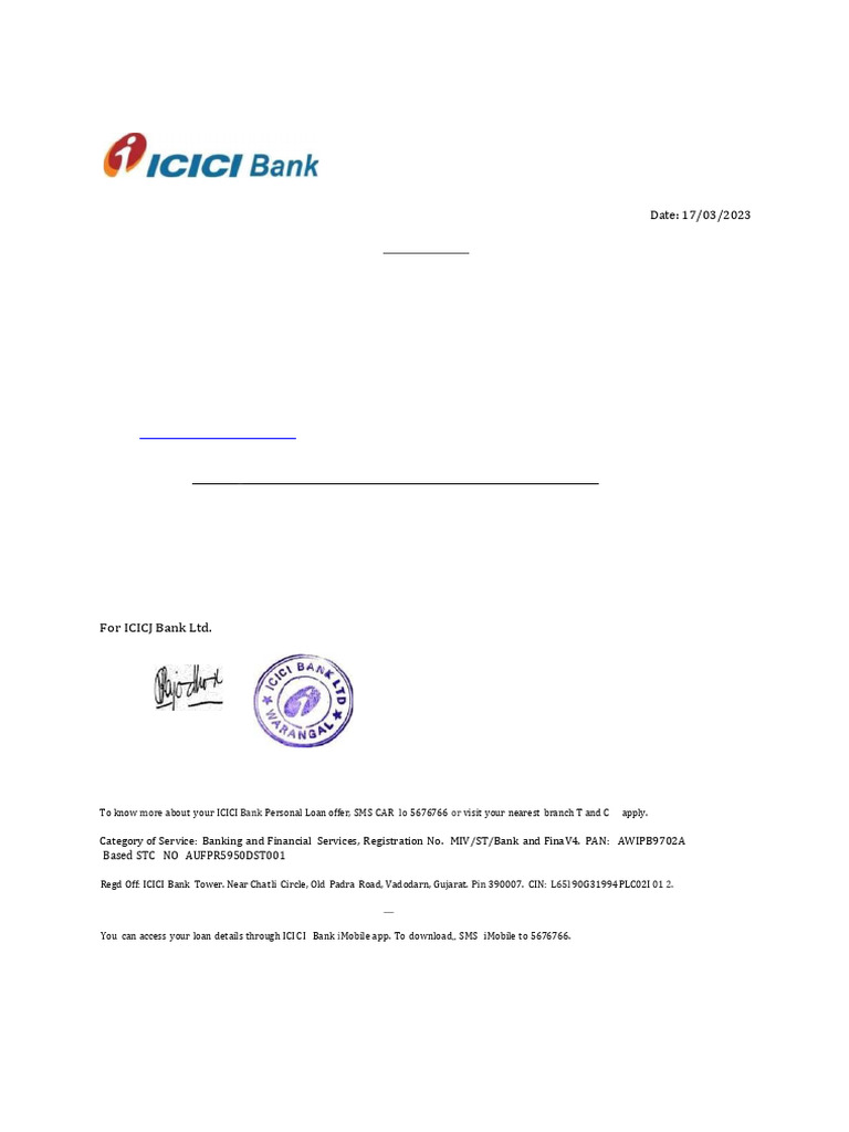 Kothapally Anjuva ICICI Noc | PDF