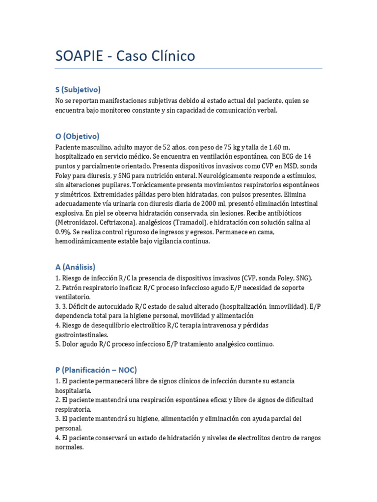 SOAPIE Caso Clinico | PDF | Enfermedades y trastornos humanos | Medicina