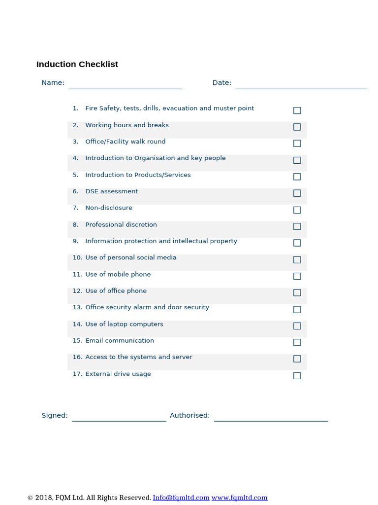 Template Induction Checklist | PDF