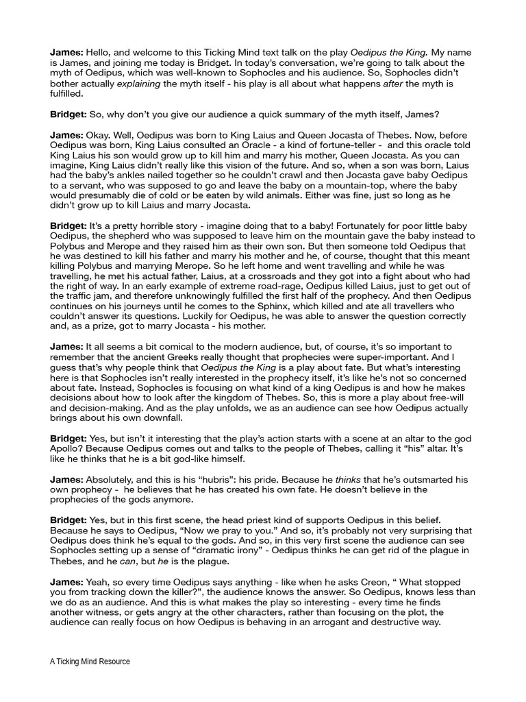 Oedipus - Transcript 1 - PRACTICE | PDF | Oedipus | Theban Mythology