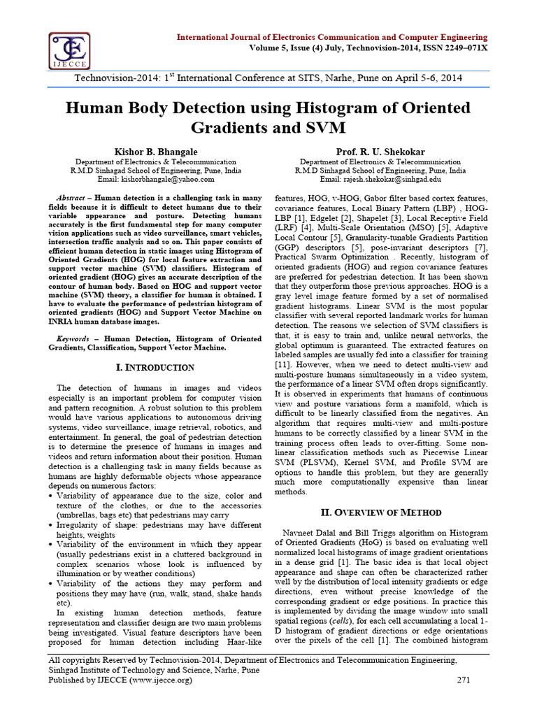 Human Body Detection Using Hog | PDF | Support Vector Machine | Applied ...
