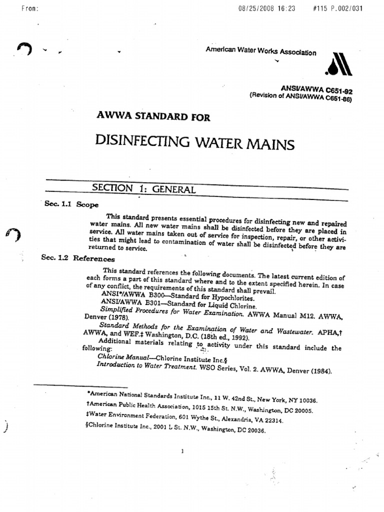 C651-92 AWWA Standard For Disinfecting Water Mains PDF | PDF