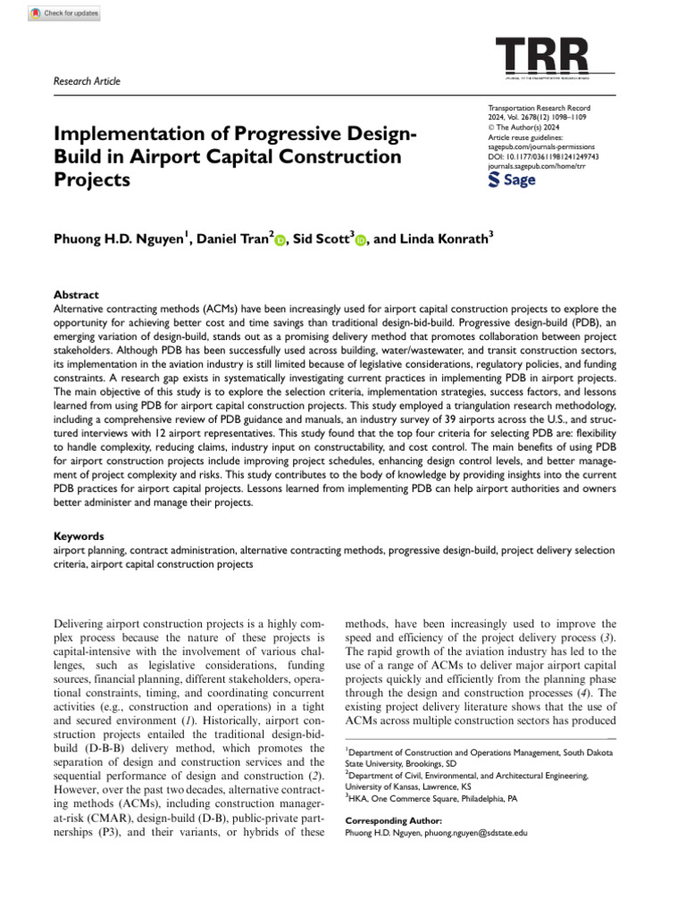Implementation of Progressive DesignBuild in Airport Capital Construction ProjectsTransportation ...