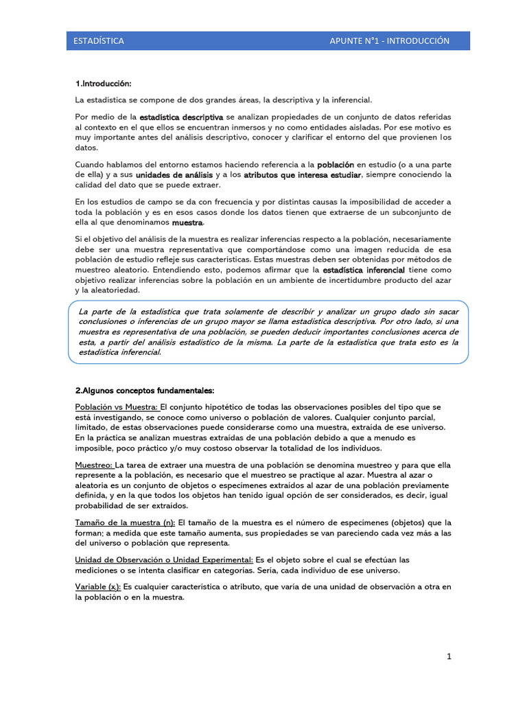 Apunte N 1 - Módulo Introductorio | PDF | Muestreo (Estadísticas) | Estadísticas