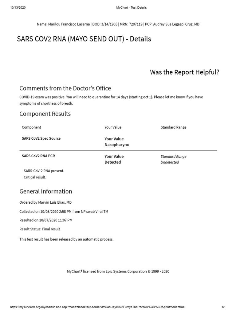 MyChart - Test Details | PDF