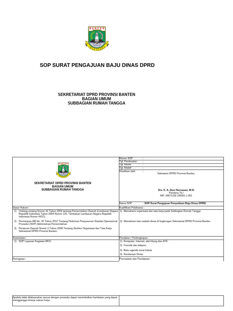 SOP Layanan Penyediaan Baju Dinas DPRD | PDF