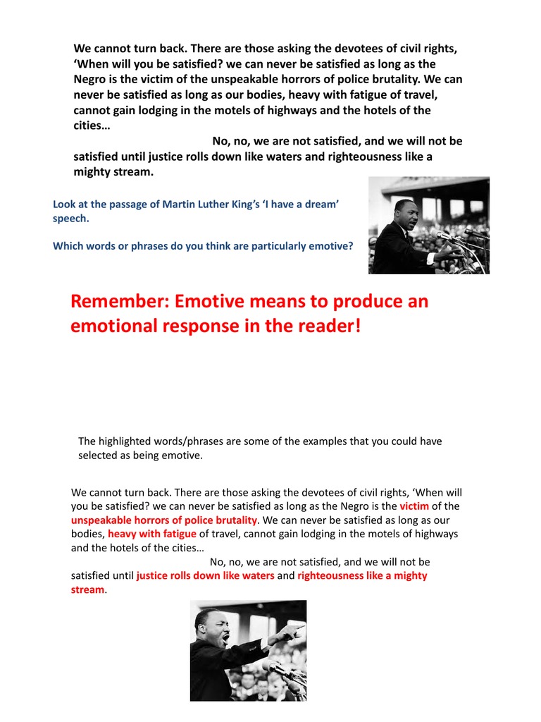 Emotive Language MLK Speech | PDF | Martin Luther King Jr.