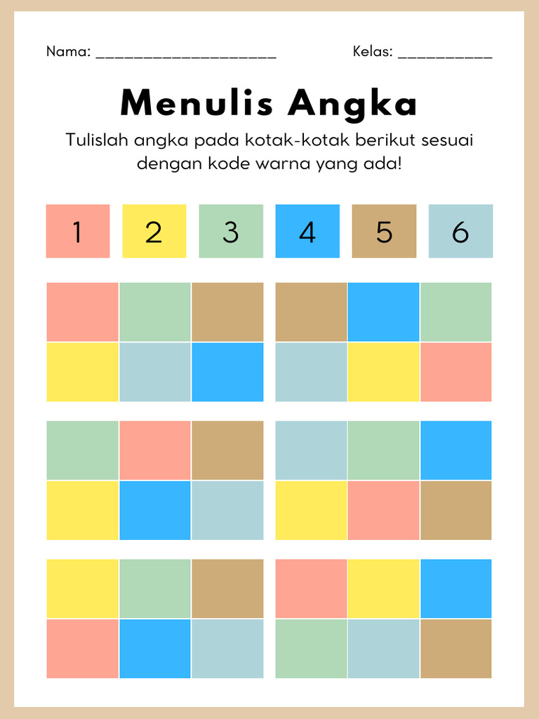 Menulis Angka Sesuai Warna Lembar Kerja Warna-Warni Sederhana | PDF