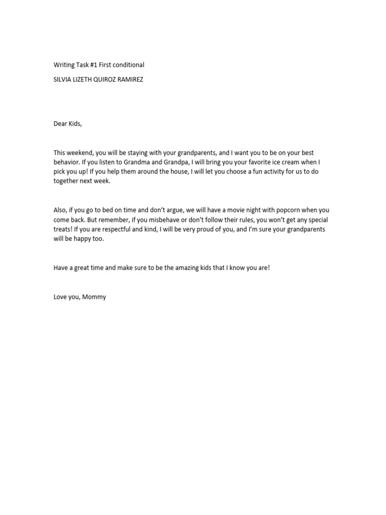 Writing Task #1 First Conditional Silvia Quiroz Ramirez | PDF