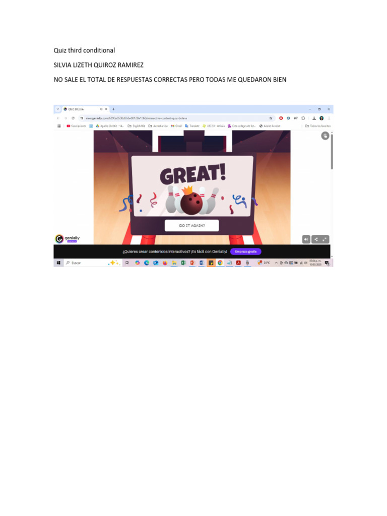 Quiz Third Conditional Silvia Lizeth Quiroz Ramirez | PDF