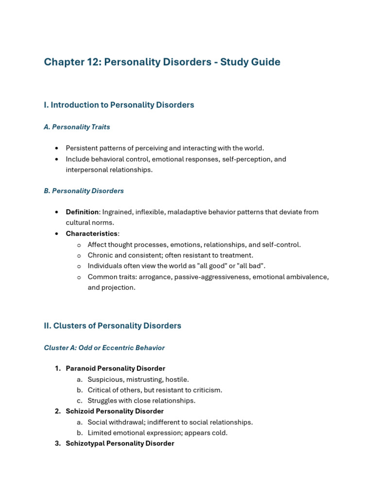 Study Guide on Personality Disorders | PDF | Personality Disorder ...