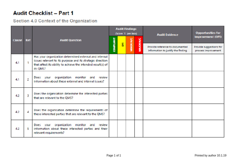 Other Checklist Example - Clause 4 | PDF