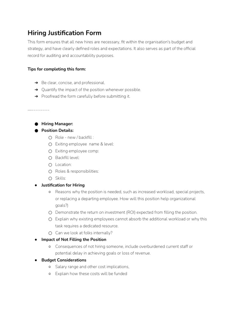 Hiring Justification Form | PDF