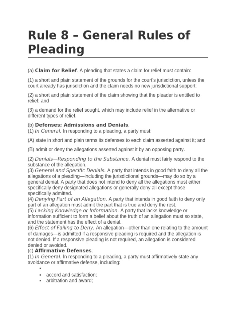 General Rules of Pleading Explained | PDF | Affirmative Defense ...