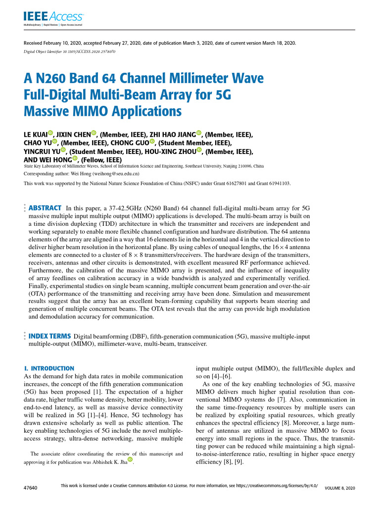 A N260 Band 64 Channel Millimeter Wave Full-Digital Multi-Beam Array ...