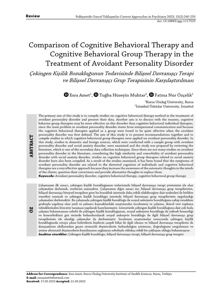 Amet 2023 CBT y CBGT Personality | PDF | Psychotherapy | Cognitive Behavioral Therapy