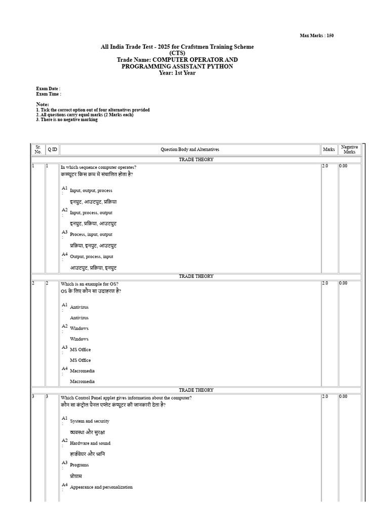 COMPUTER OPERATOR AND PROGRAMMING ASSISTANT PYTHON Set 1 | PDF