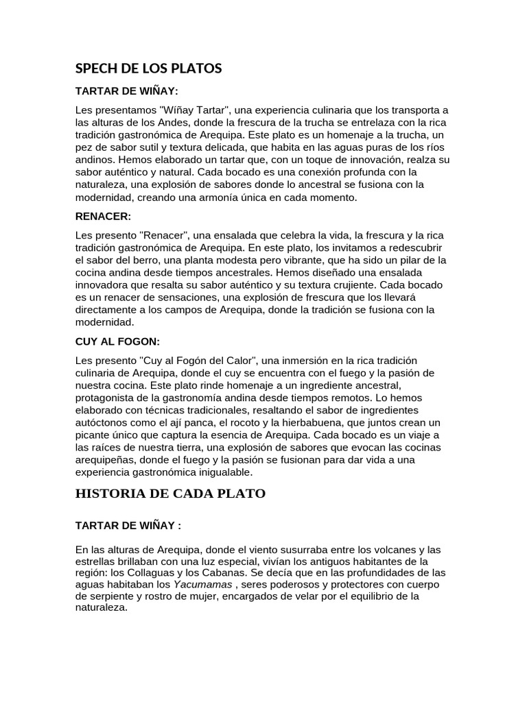 Spech de Los Platos | PDF | Alimentos | Cocina