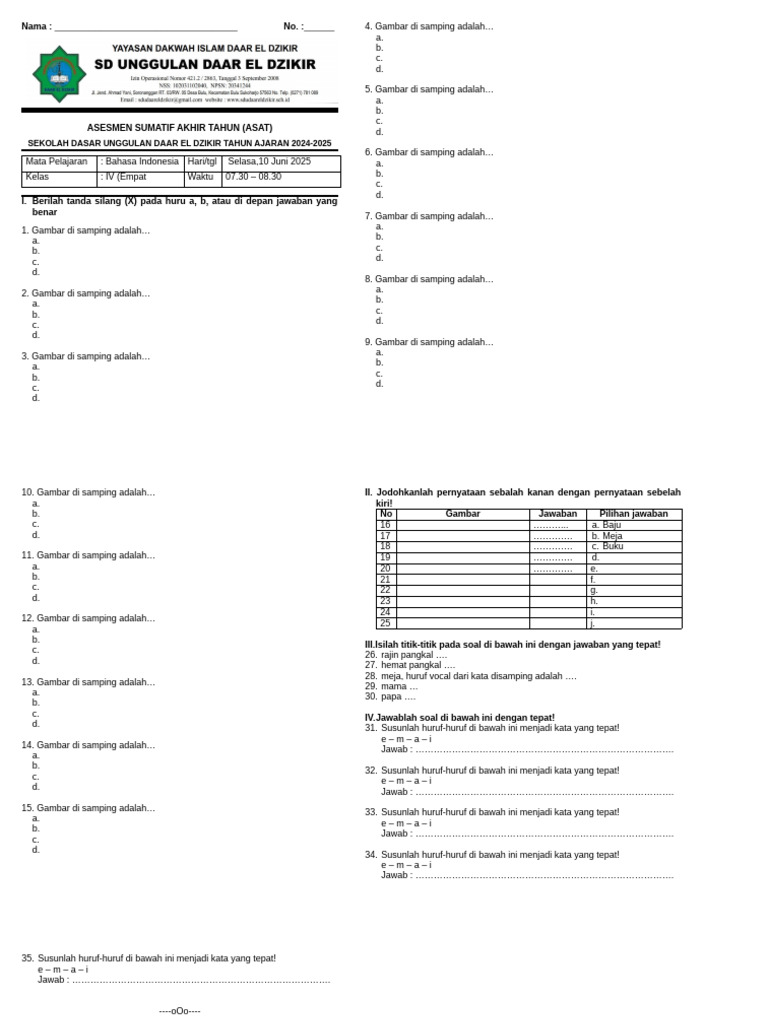 Layout Naskah Soal Kelas 4-6 | PDF