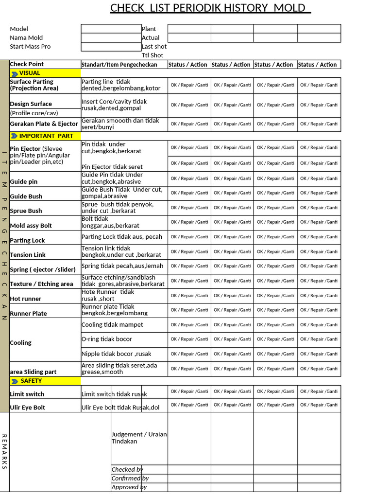 Mold Inspection Checklist | PDF | Industrial Processes