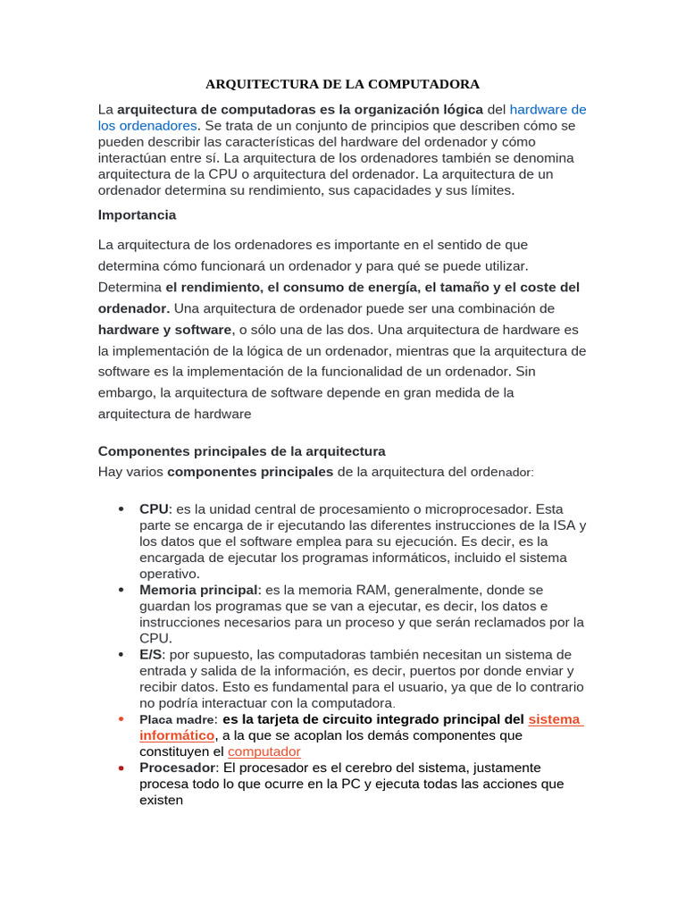 Arquitectura de La Computadora | PDF | Hardware de la computadora ...