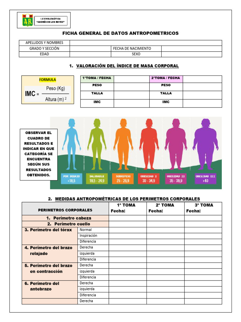 Ficha General de Datos Antropometricos 2025 Andres | PDF | Índice de masa corporal