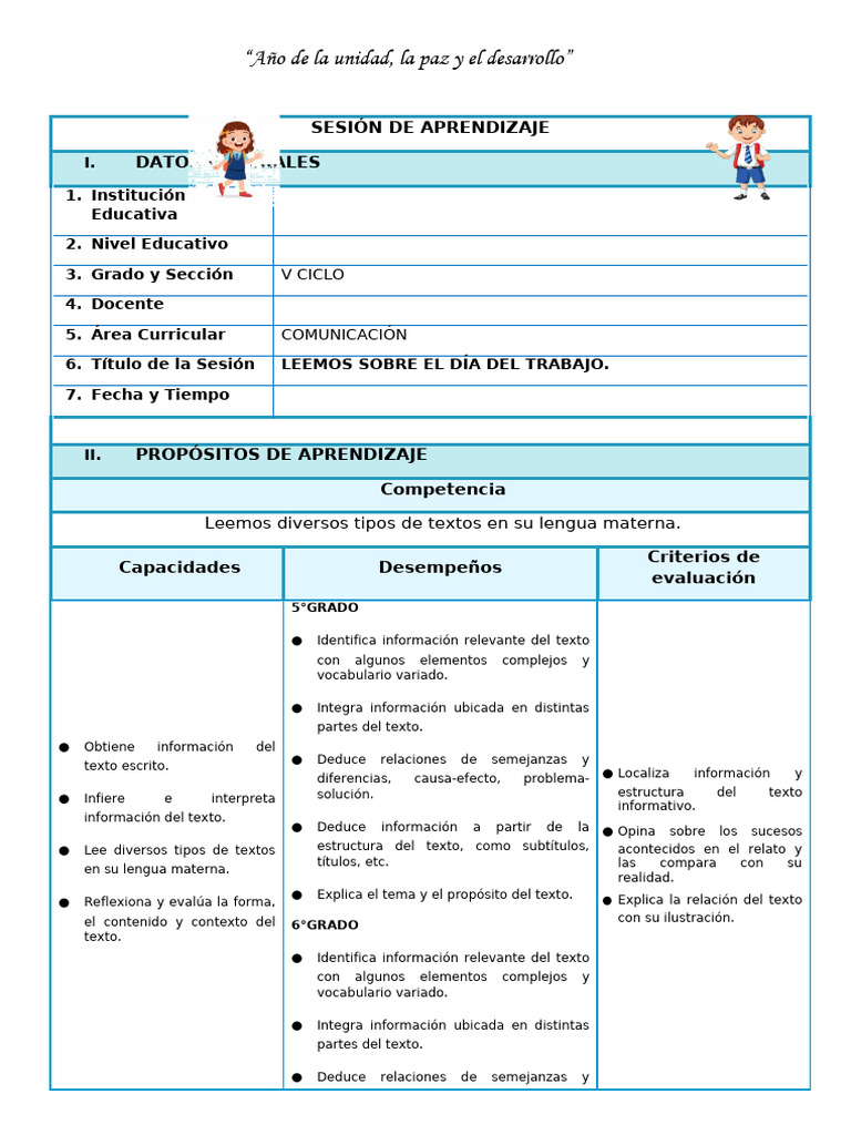 V Ciclo - Fecha Cívica - Leemos Sobre El Día Del Trabajador | PDF | Maíz