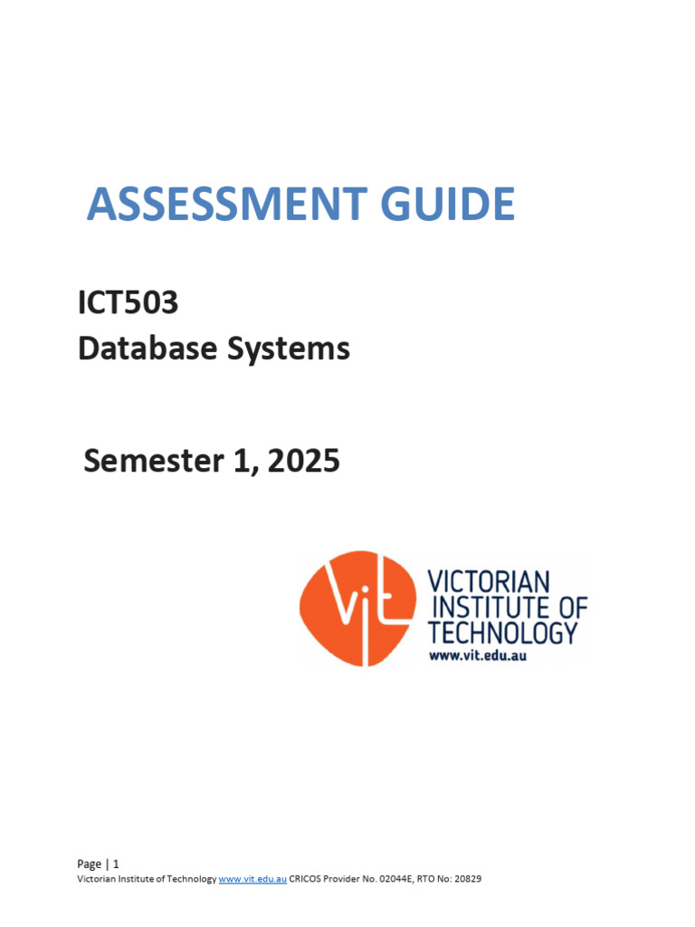 ICT503 Assessment Guide S1 - 2025 - Updated | PDF | Relational Database | Table (Database)