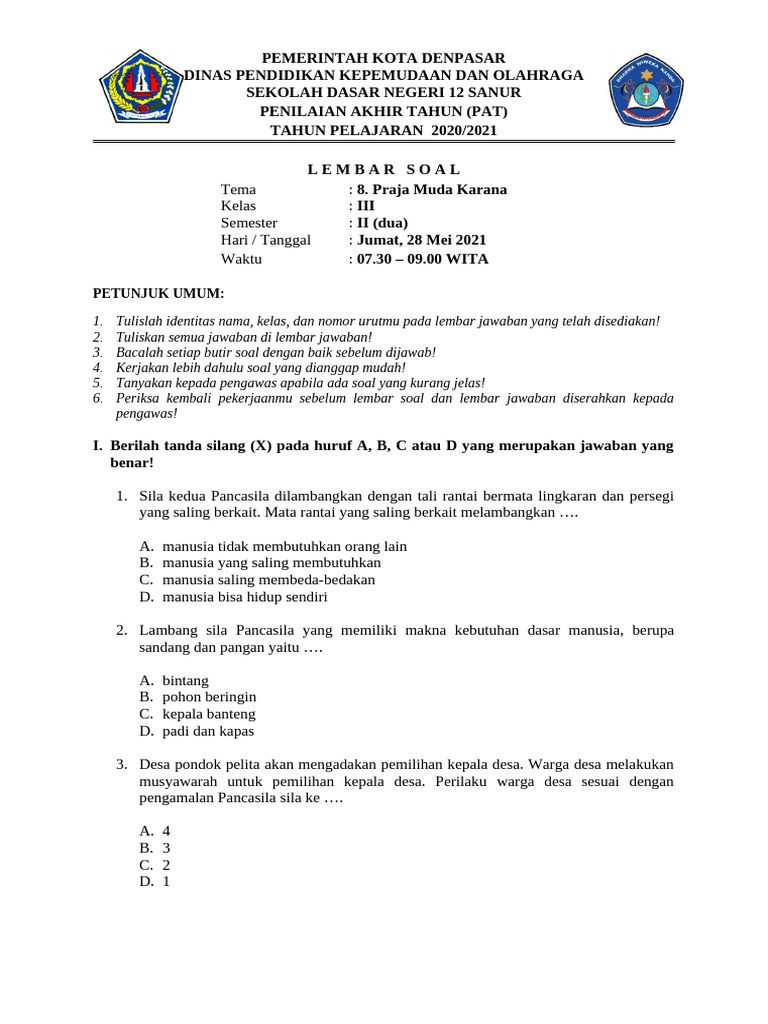 Soal Pat Tema 8 Kelas Iii | PDF