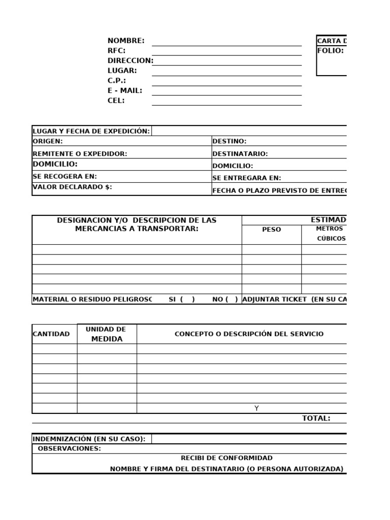 Carta Porte (Formato) | PDF