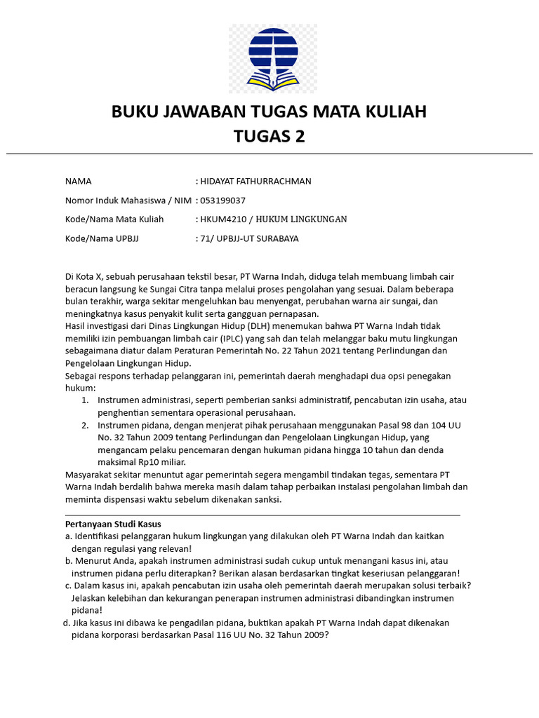 TUGAS 2 Hukum Lingkungan | PDF