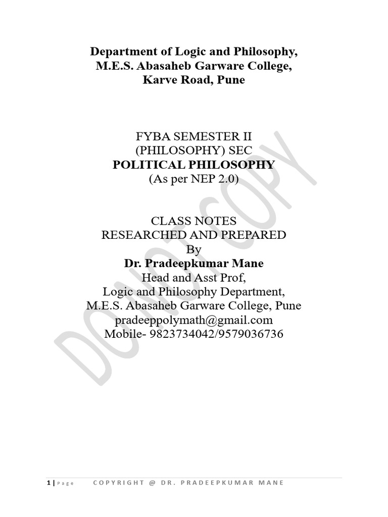 Fyba Pol Phil Sec Notes by Dr. PP Mane | PDF