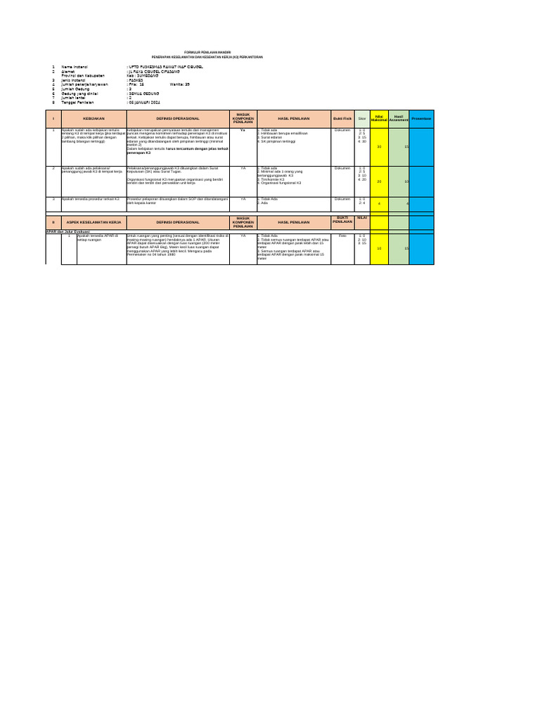 New Form Self Assesment K3 Perkantoran 2023 | PDF