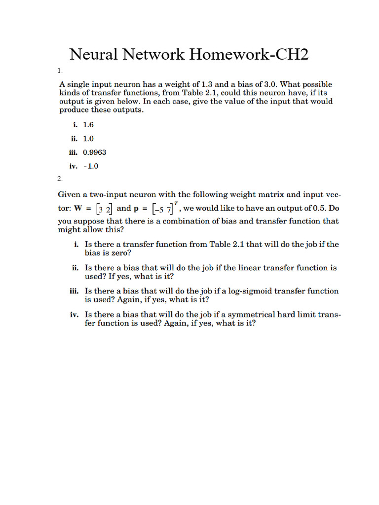 Neural Network Homework-CH2-11302 | PDF