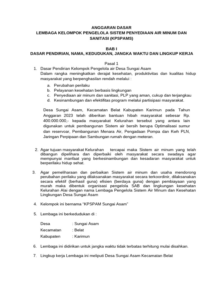 AD-ART KPSPAMS Pekajang | PDF