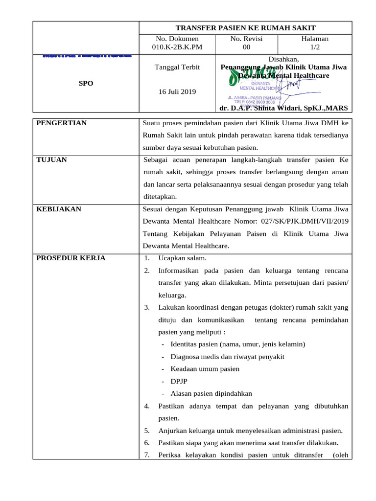 010.K-2B Transfer Pasien Antar RS | PDF