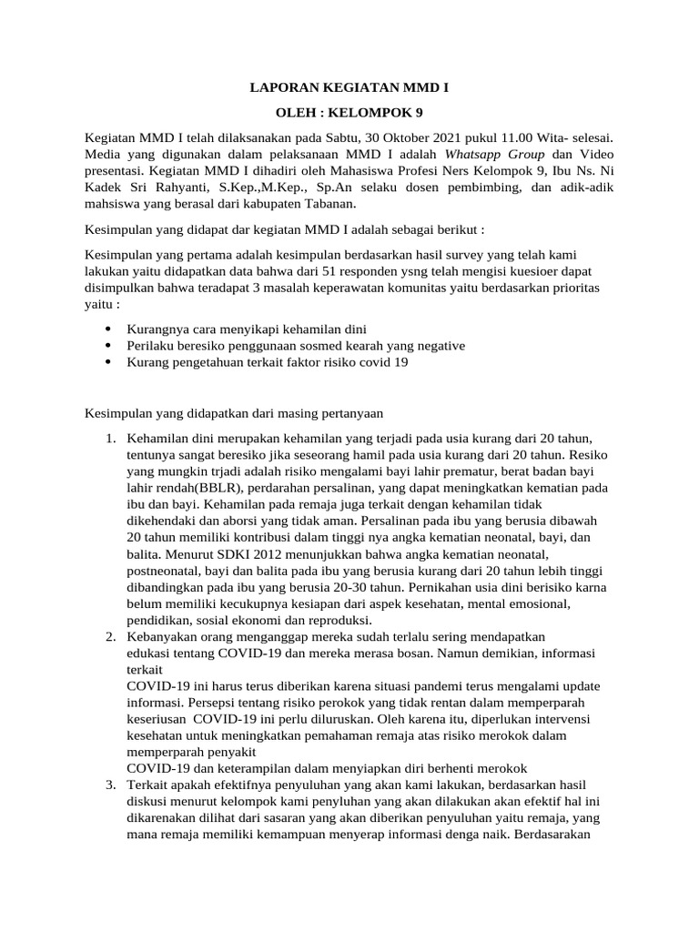Laporan Hasil Kegiatan MMD I | PDF