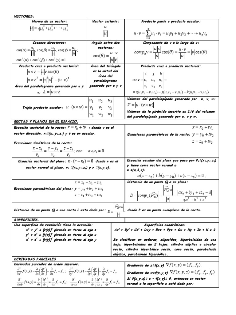 Formulas Calculo 3 | PDF | Integral | Vector Euclidiano