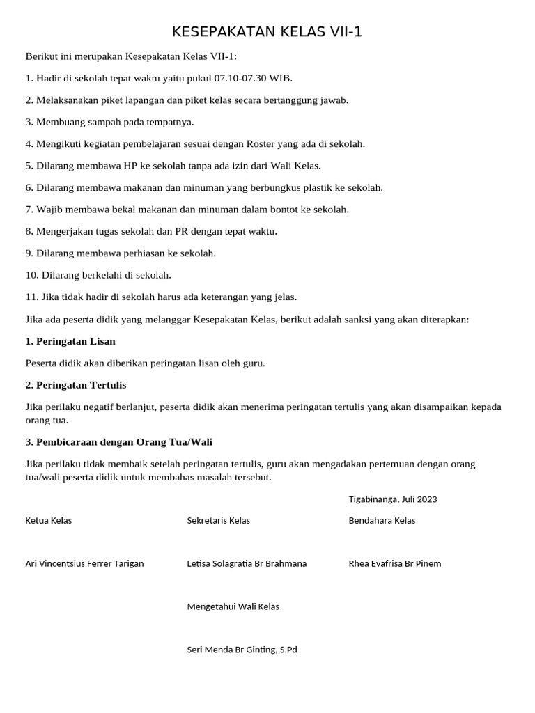 Contoh Kesepakatan Kelas Diprint | PDF